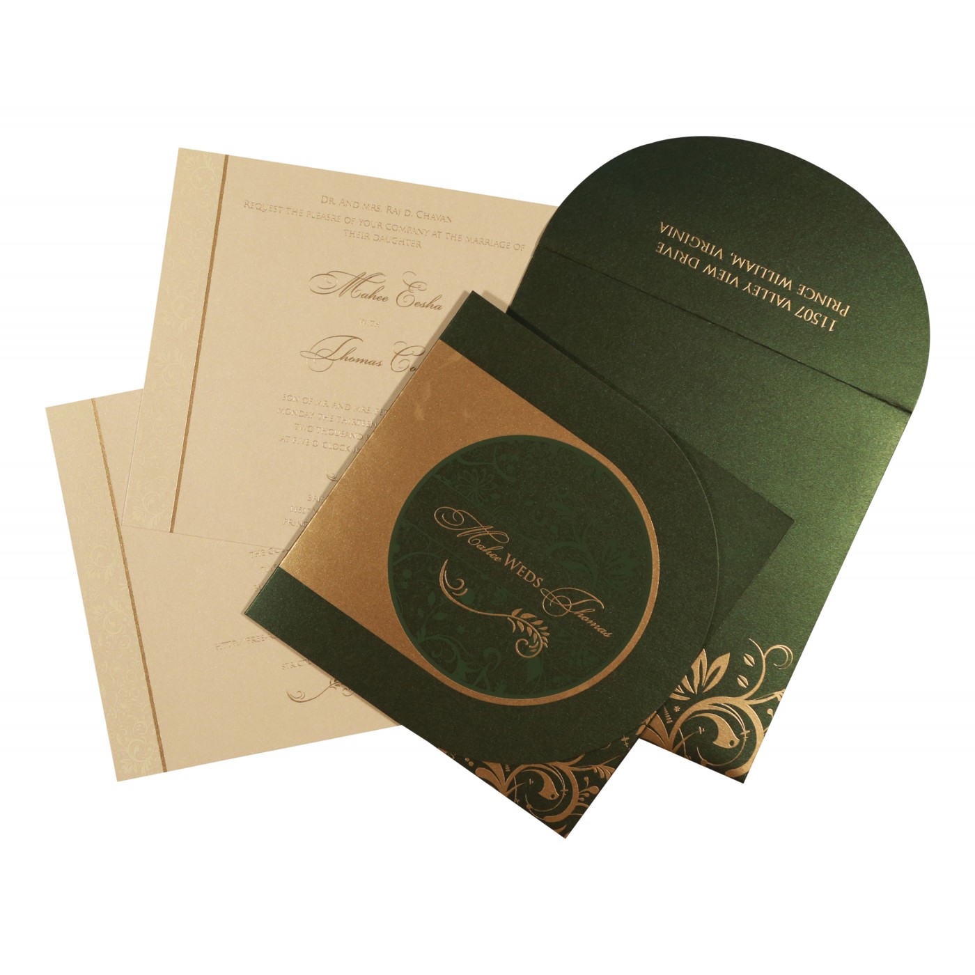GREEN SHIMMERY PAISLEY THEMED - SCREEN PRINTED WEDDING CARD : CIN-8264I ...